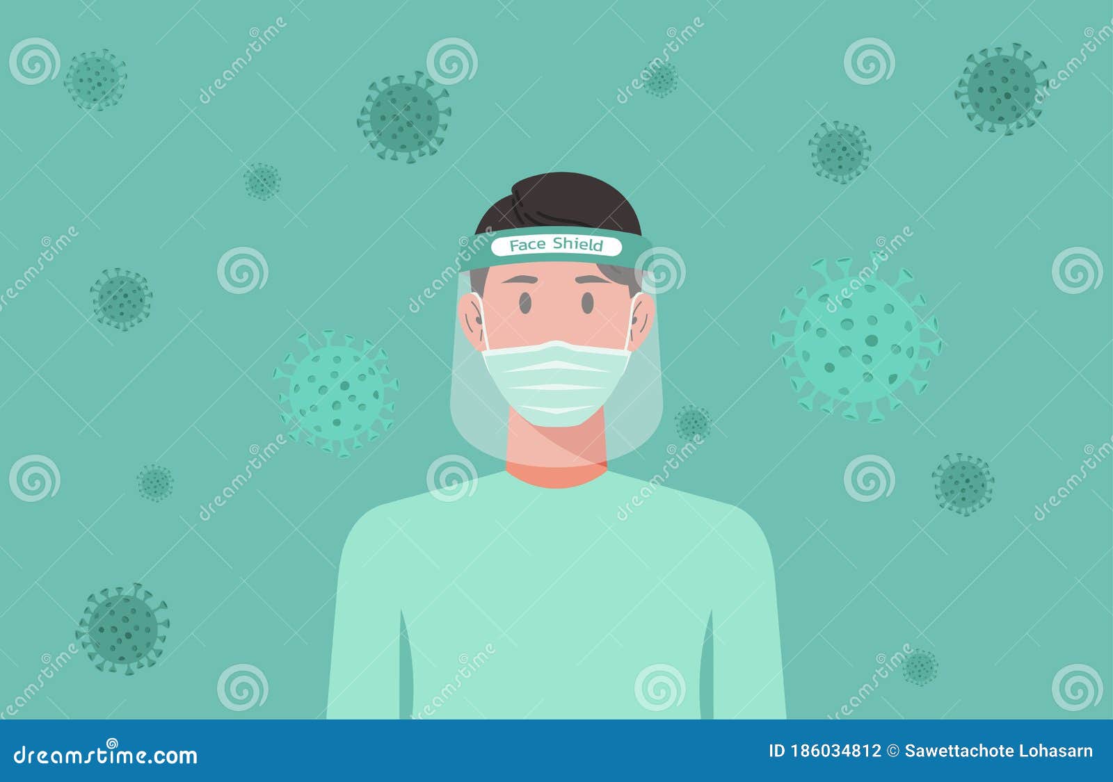Man with Surgical Mask and Face Shield Stock Vector - Illustration of ...