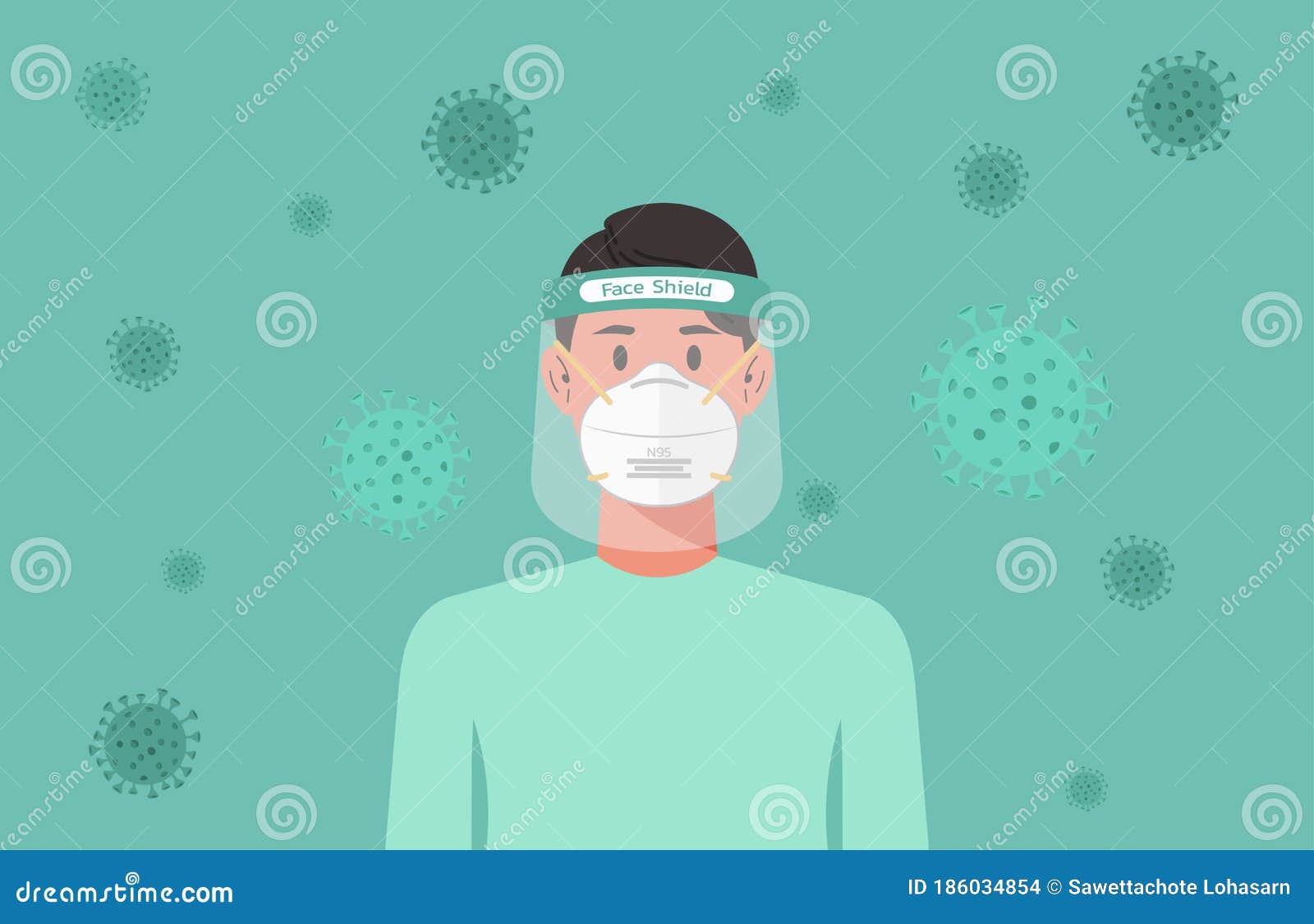 Man with N95 Mask and Face Shield Stock Vector - Illustration of fever ...