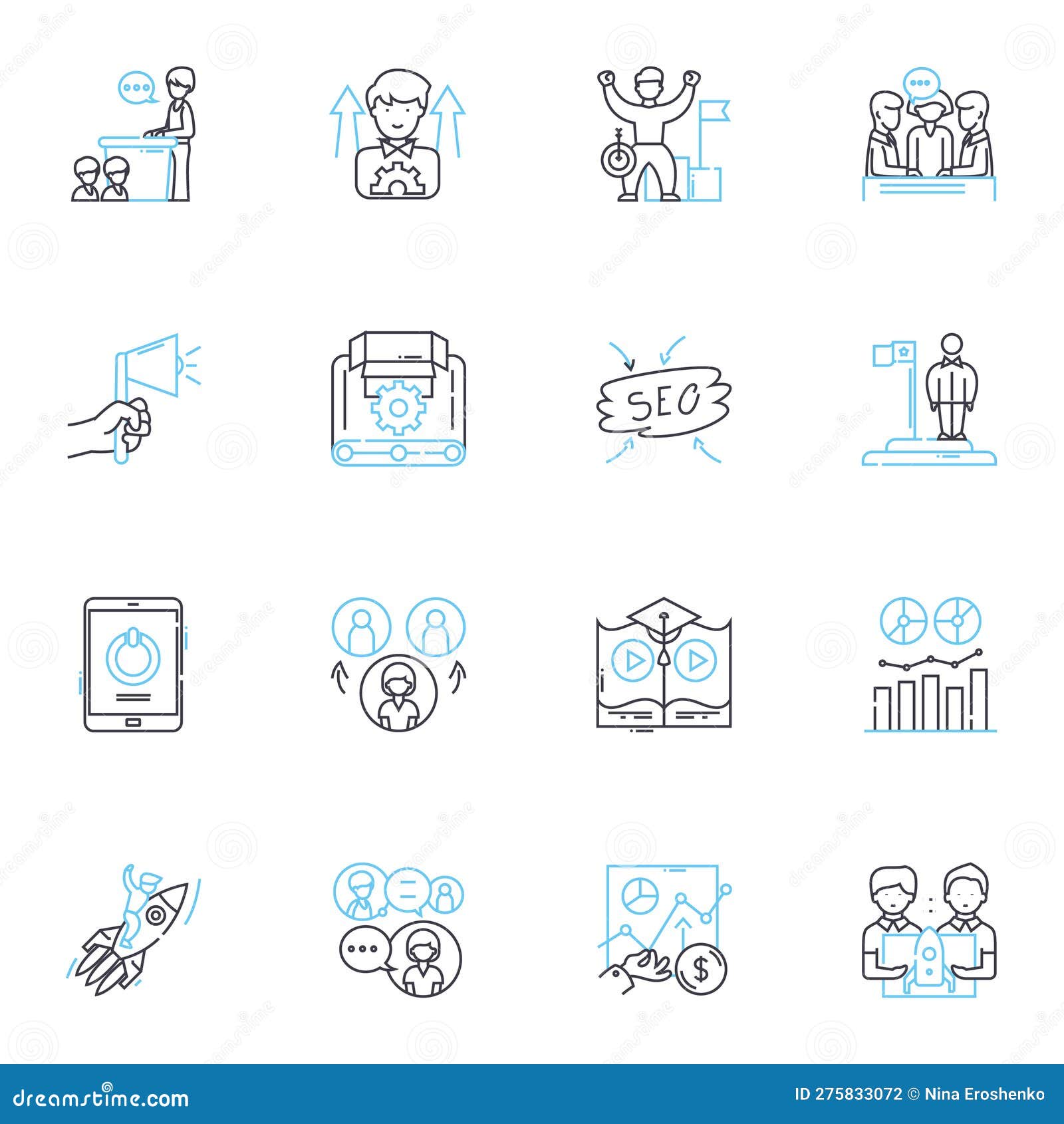 Human Management Linear Icons Set. Leadership, Communication ...