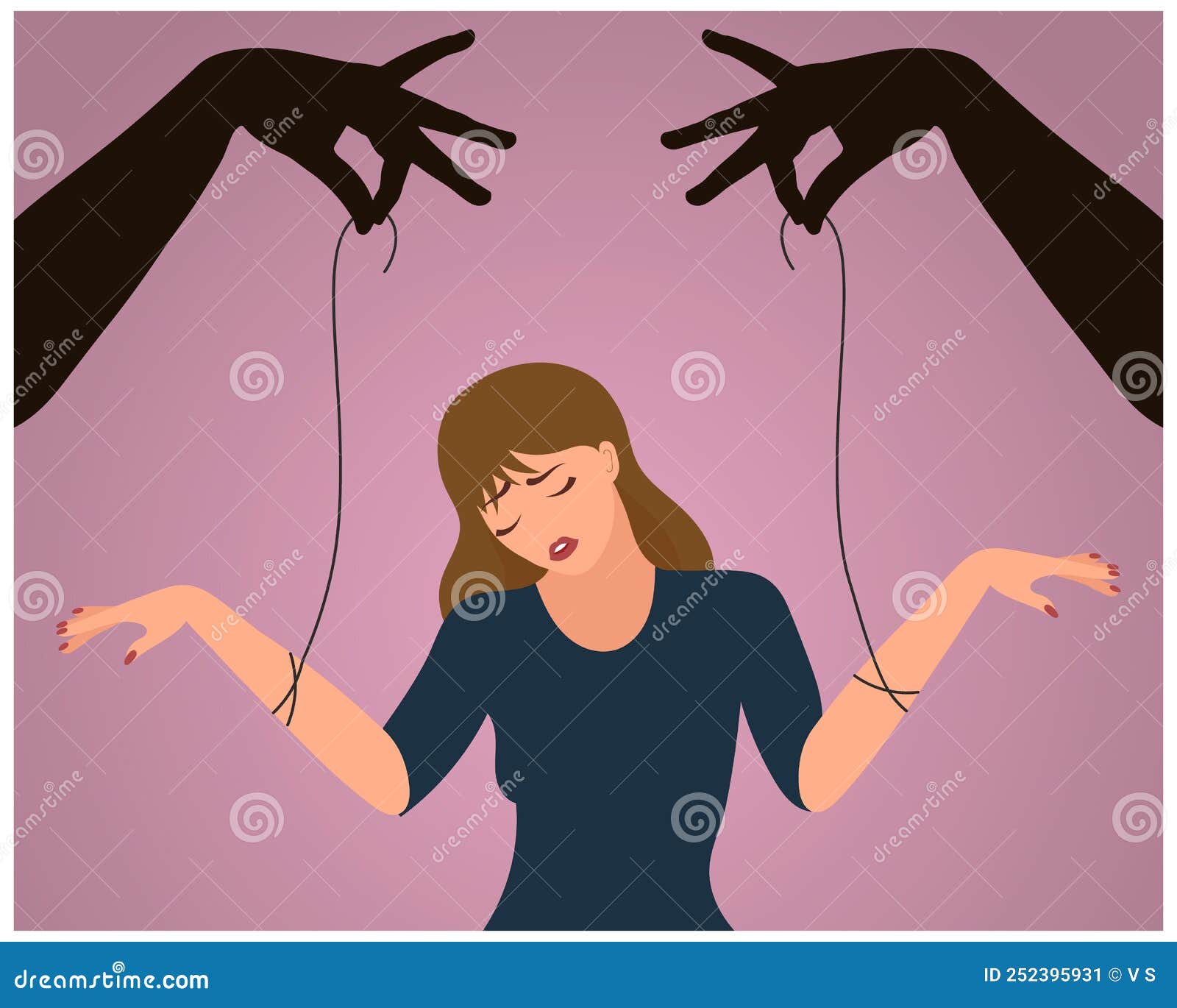 Human Manipulation Concept. Hands Hold a Woman by the Threads ...