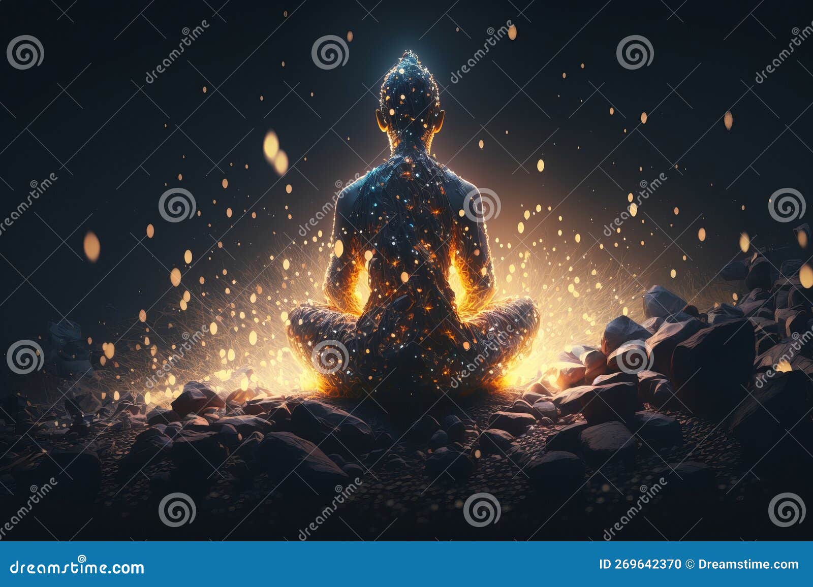 Human Meditating with Glowing Inner Energy Stock Illustration ...