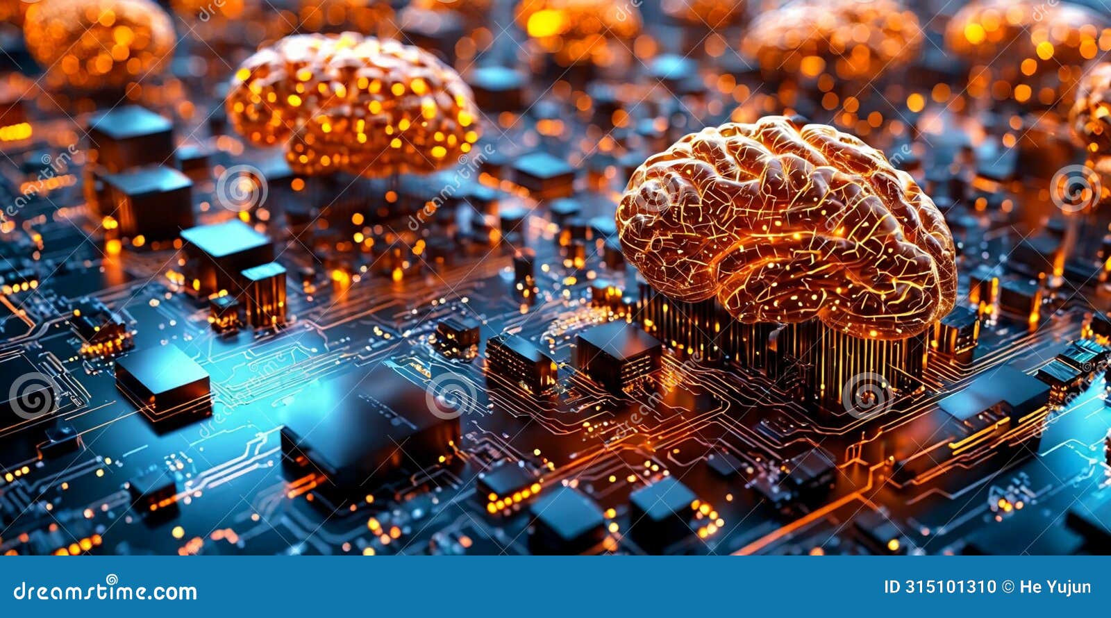 Human Meets Machine: Illuminated Brain Circuitry on Futuristic Blue ...