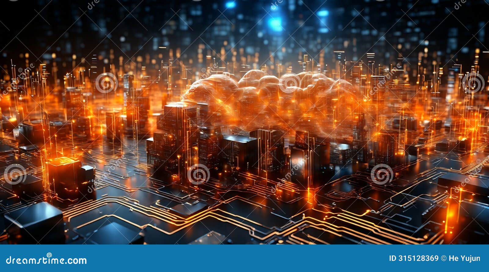 Human Meets Machine: Illuminated Brain Circuitry on Futuristic Blue ...