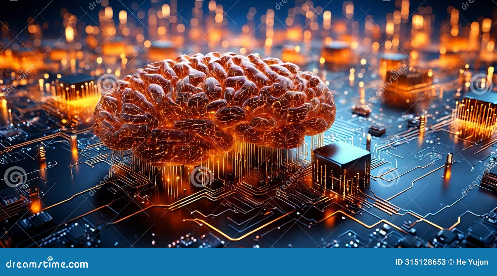 Human Meets Machine: Illuminated Brain Circuitry on Futuristic Blue ...