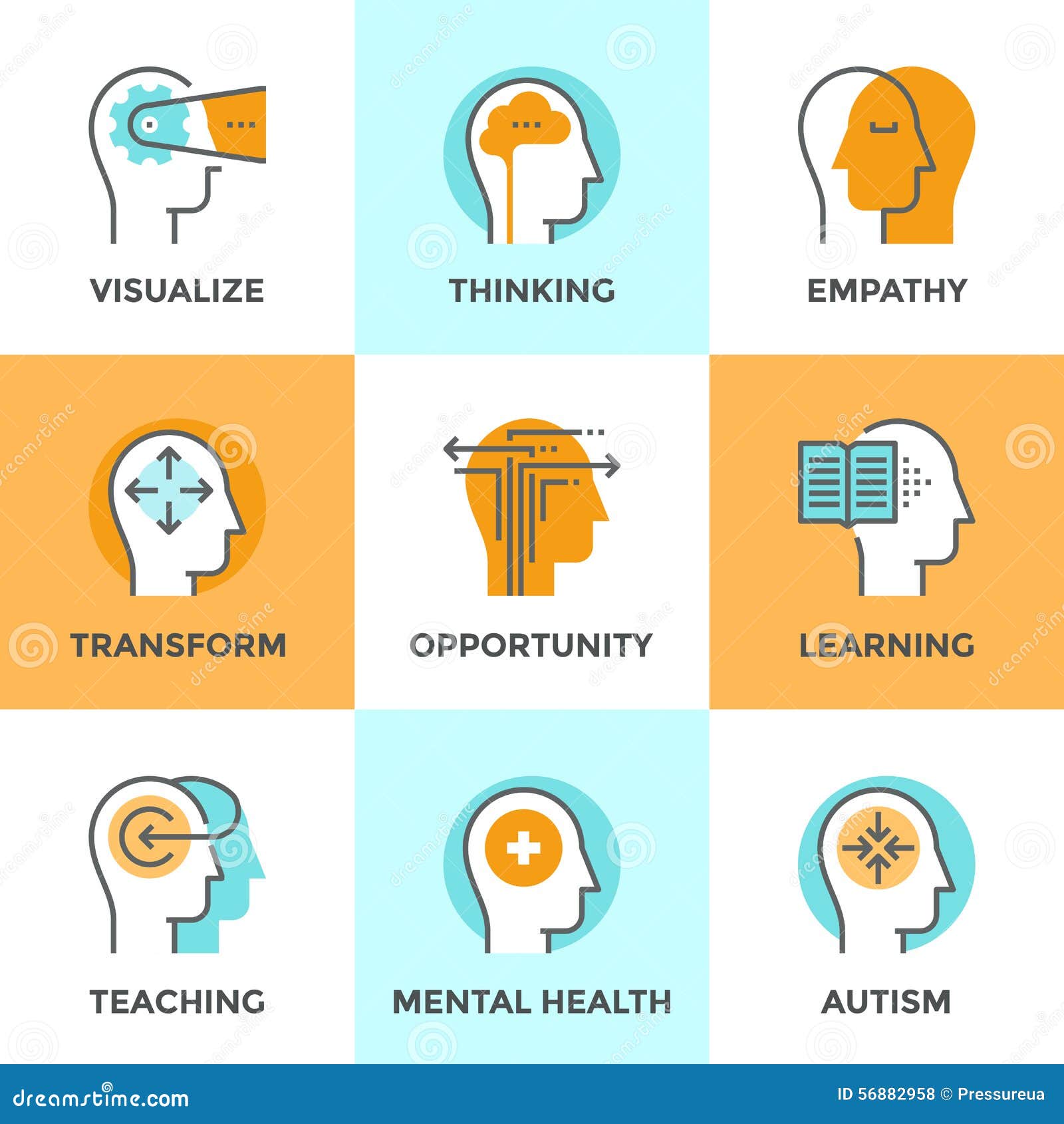 Human Mental Process Line Icons Set Stock Vector - Illustration of care ...
