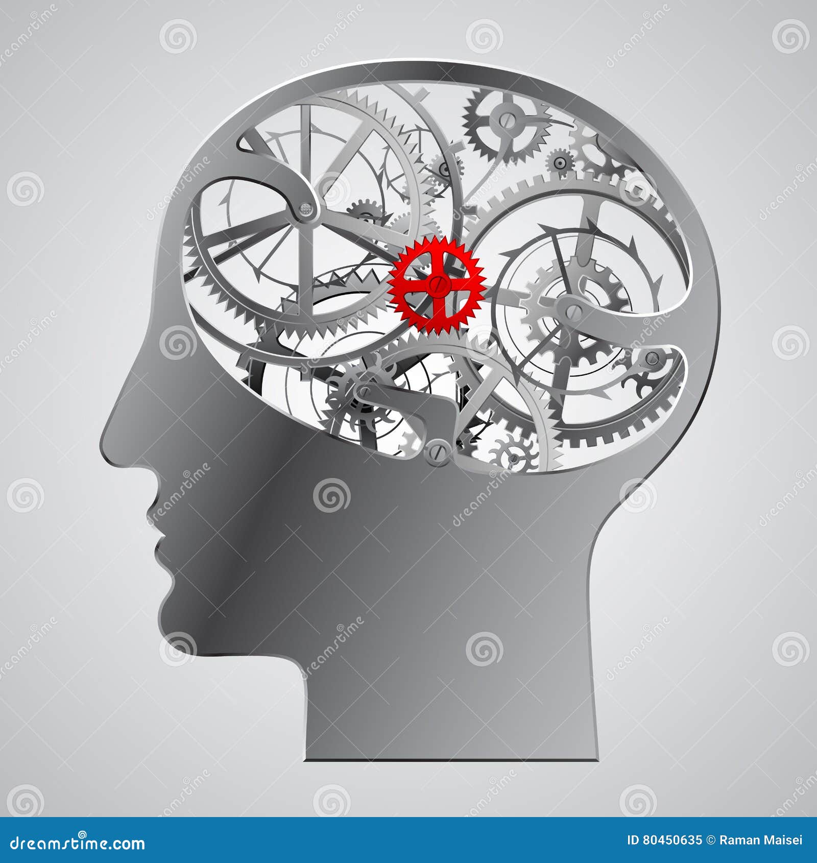 Human Metallic Head Half Face With Brain Gears Cartoon Vector ...