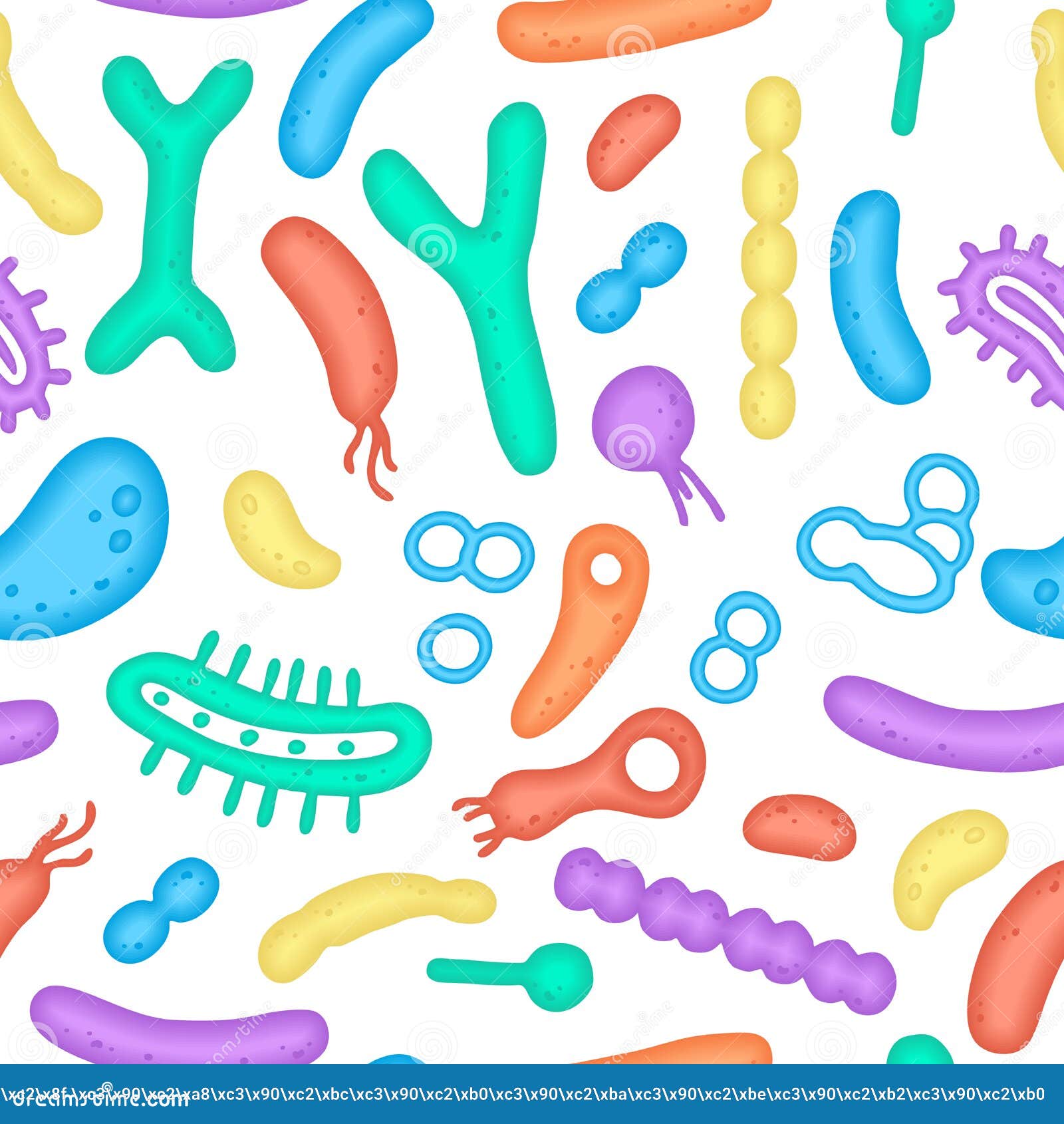 Microbiome Seamless Border. Probiotic Bacteria Print With Colorful ...