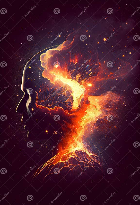 The Human Mind on Fire. AI Generated Stock Illustration - Illustration ...