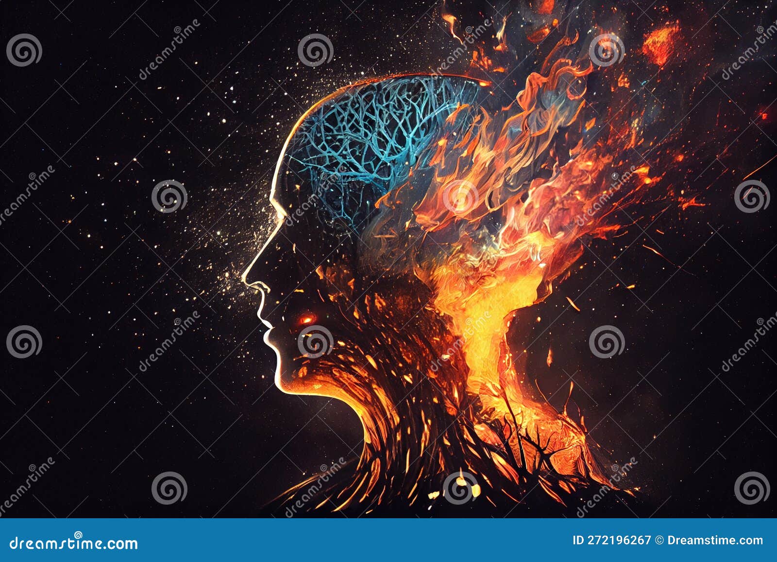 The Human Mind on Fire. AI Generated Stock Illustration - Illustration ...
