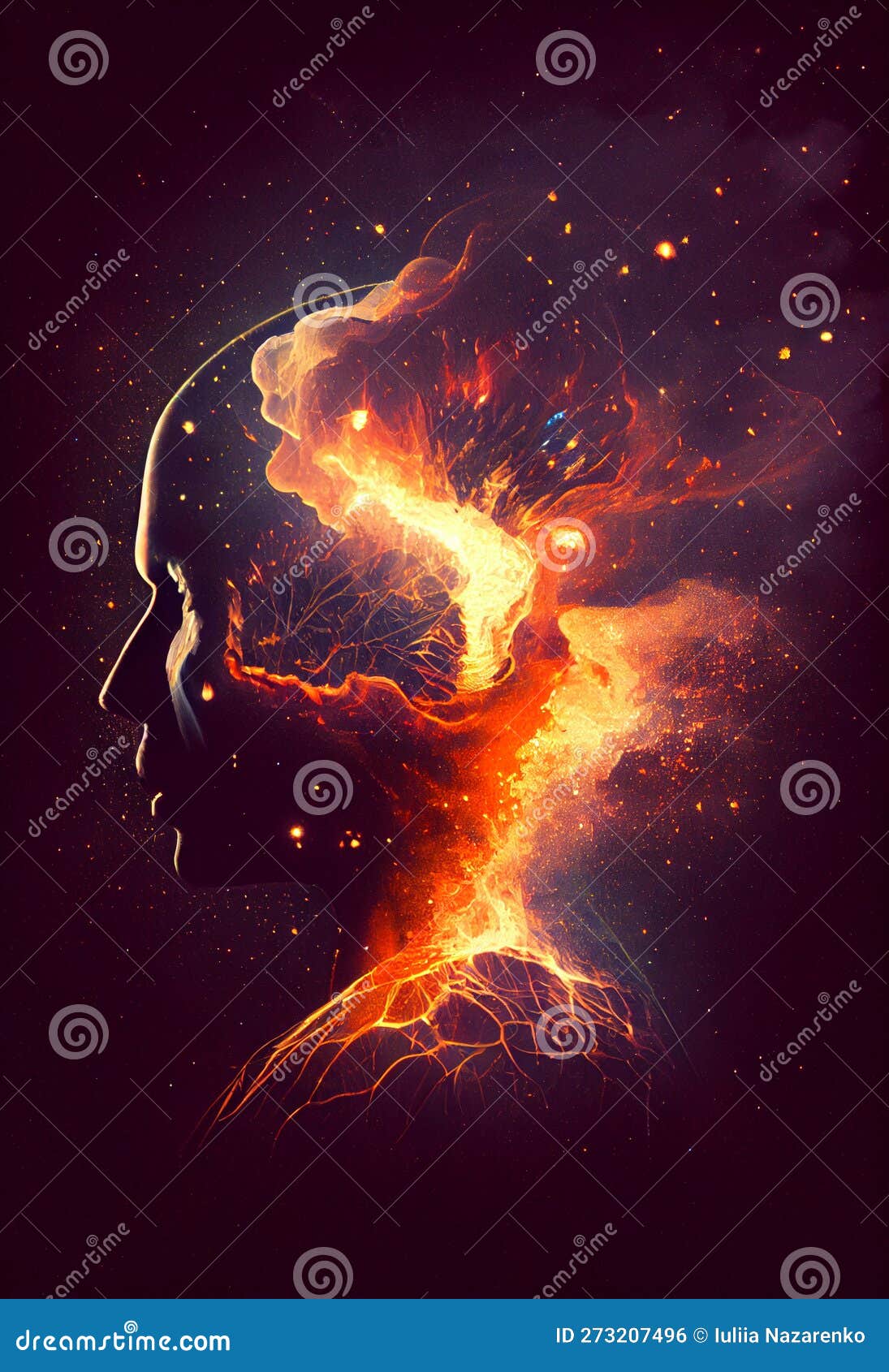 The Human Mind on Fire. AI Generated Stock Illustration - Illustration ...