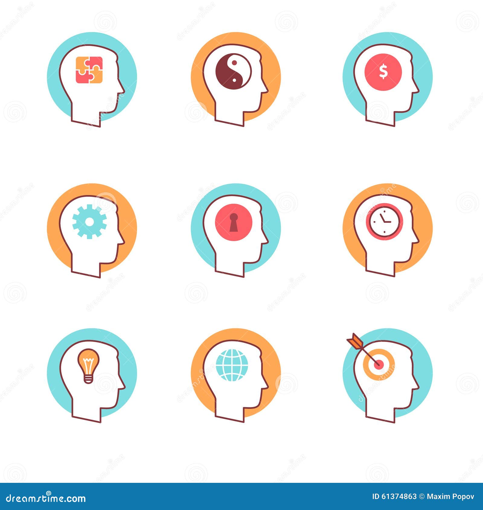 Human Mind Icons Thin Line Set Stock Vector - Illustration of egoism ...