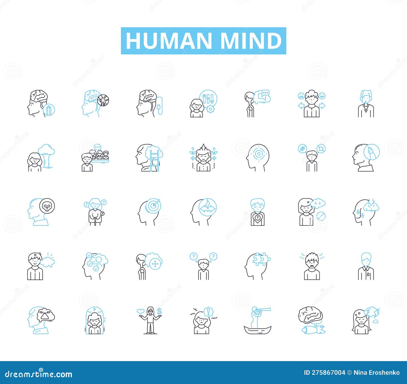 Human Mind Linear Icons Set. Consciousness, Perception, Cognition ...