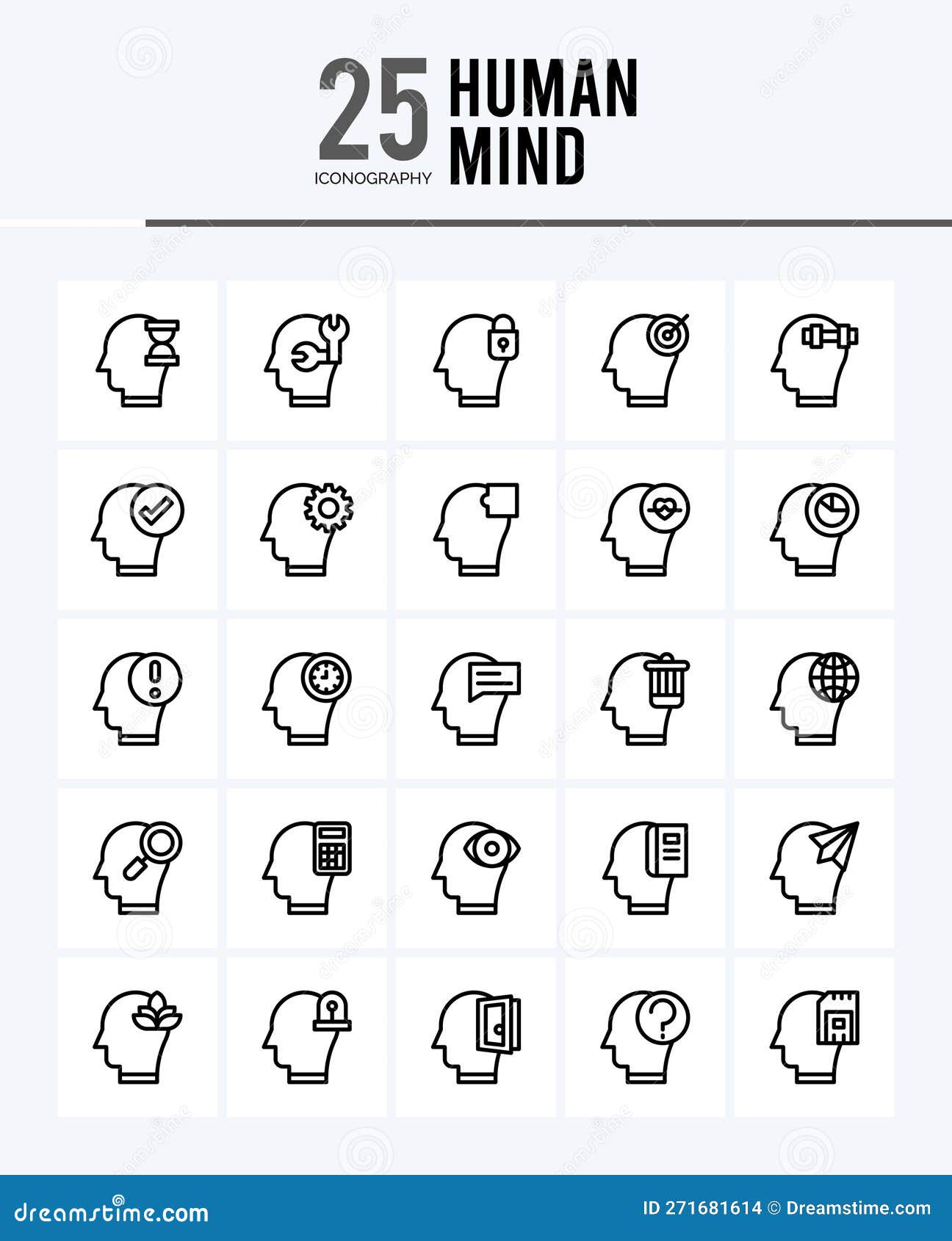 25 Human Mind Outline Icons Pack Vector Illustration Stock Vector ...