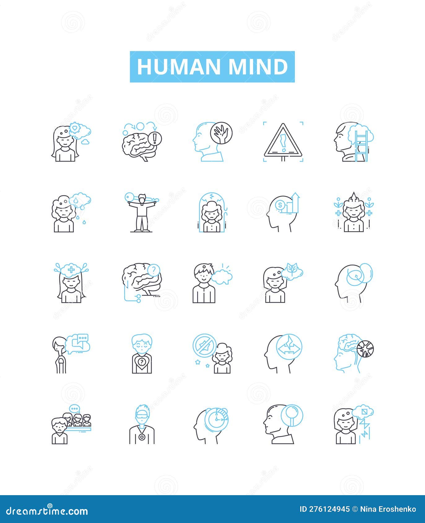 Human Mind Vector Line Icons Set. Thought, Intellect, Psychoanalysis, Consciousness, Cognition ...