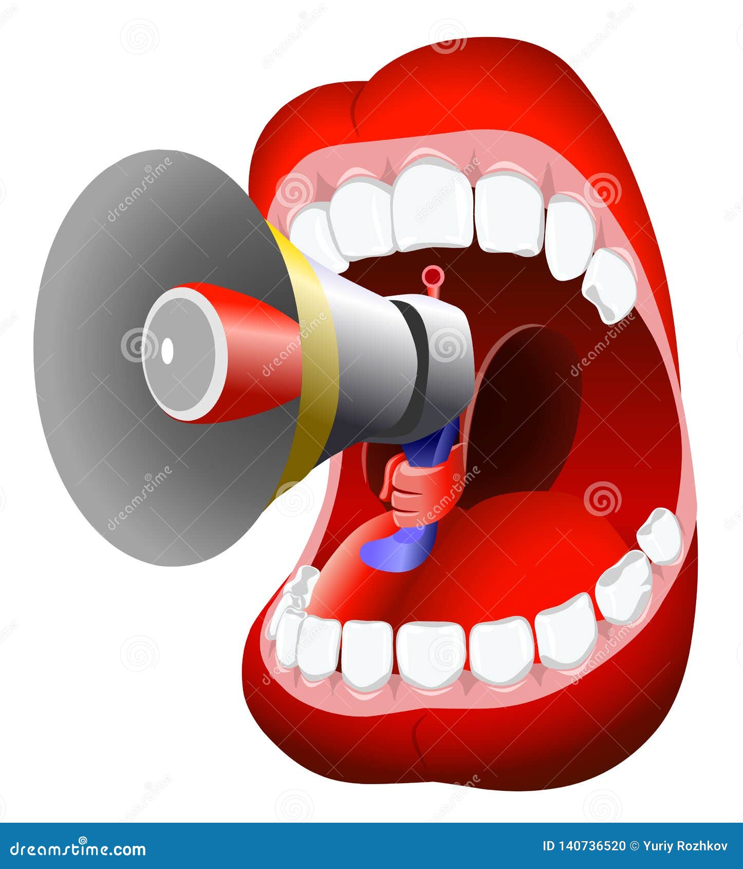 Human Mouth Holding and Shouting Loudly in Loudspeaker Stock Vector ...
