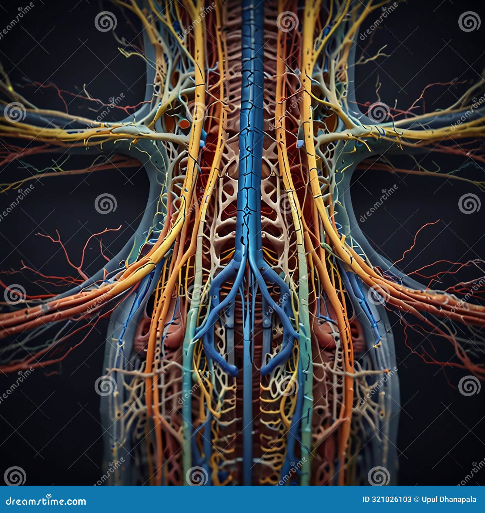 Human Nerves System with Arteries and Capillaries Stock Illustration ...