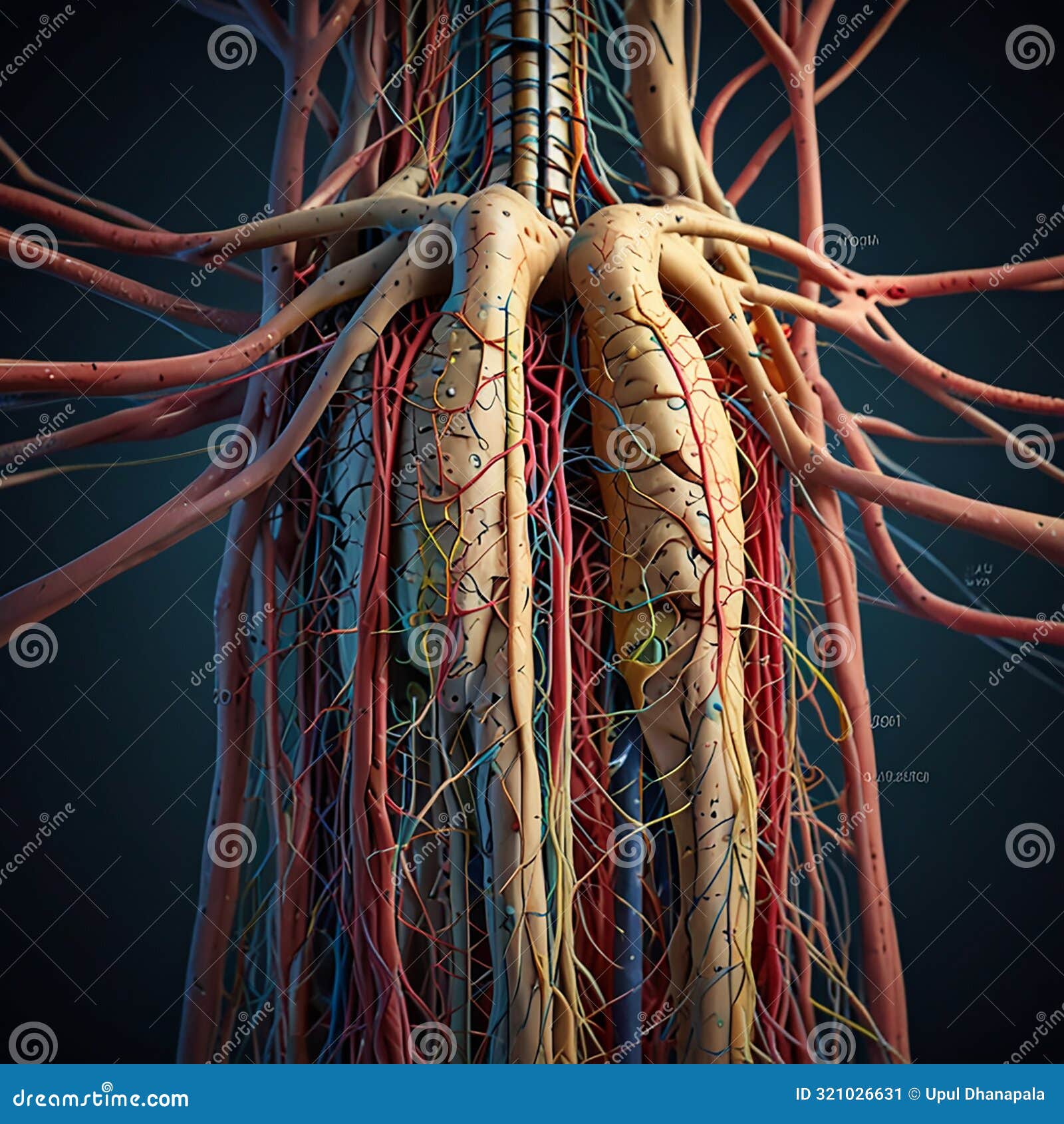 Human Nerves System with Arteries and Capillaries Stock Illustration ...