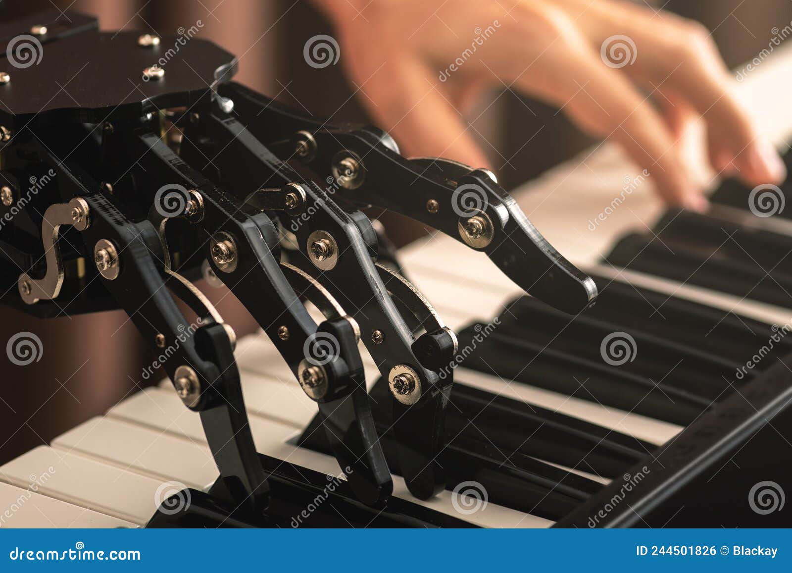 Human with Neural Hand Prosthesis Playing Piano Stock Photo - Image of ...