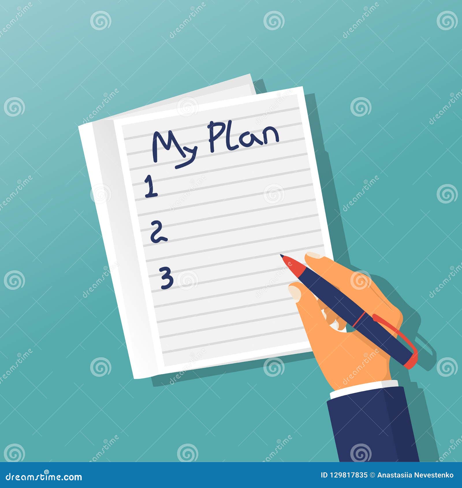 Human in a Notebook Writes a Plan Stock Vector - Illustration of ...