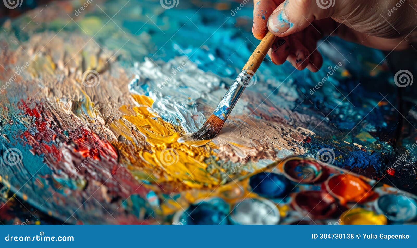 Human Painting with Colored Paints on a Palette Stock Photo - Image of ...