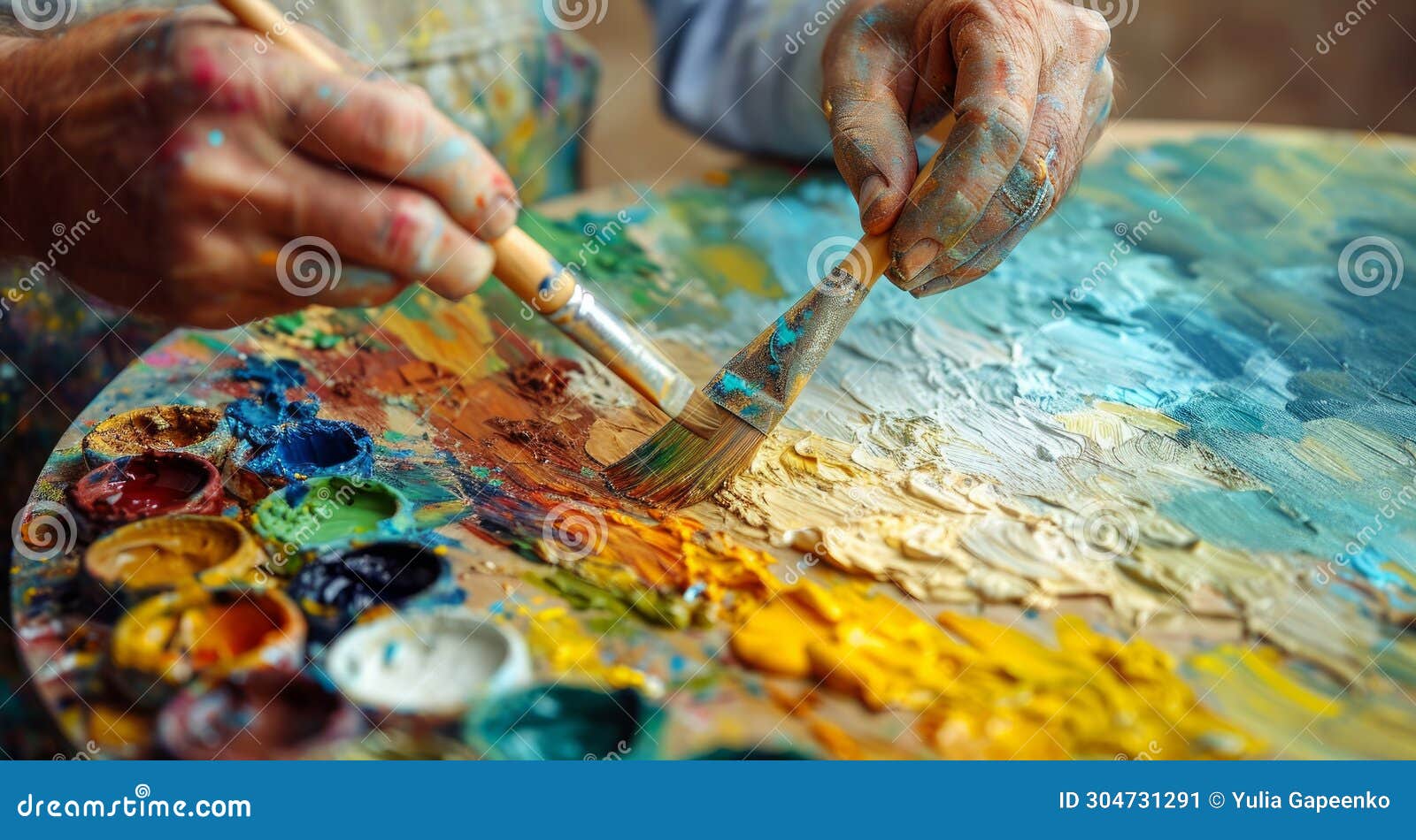 Human Painting with Colored Paints on a Palette Stock Image - Image of ...