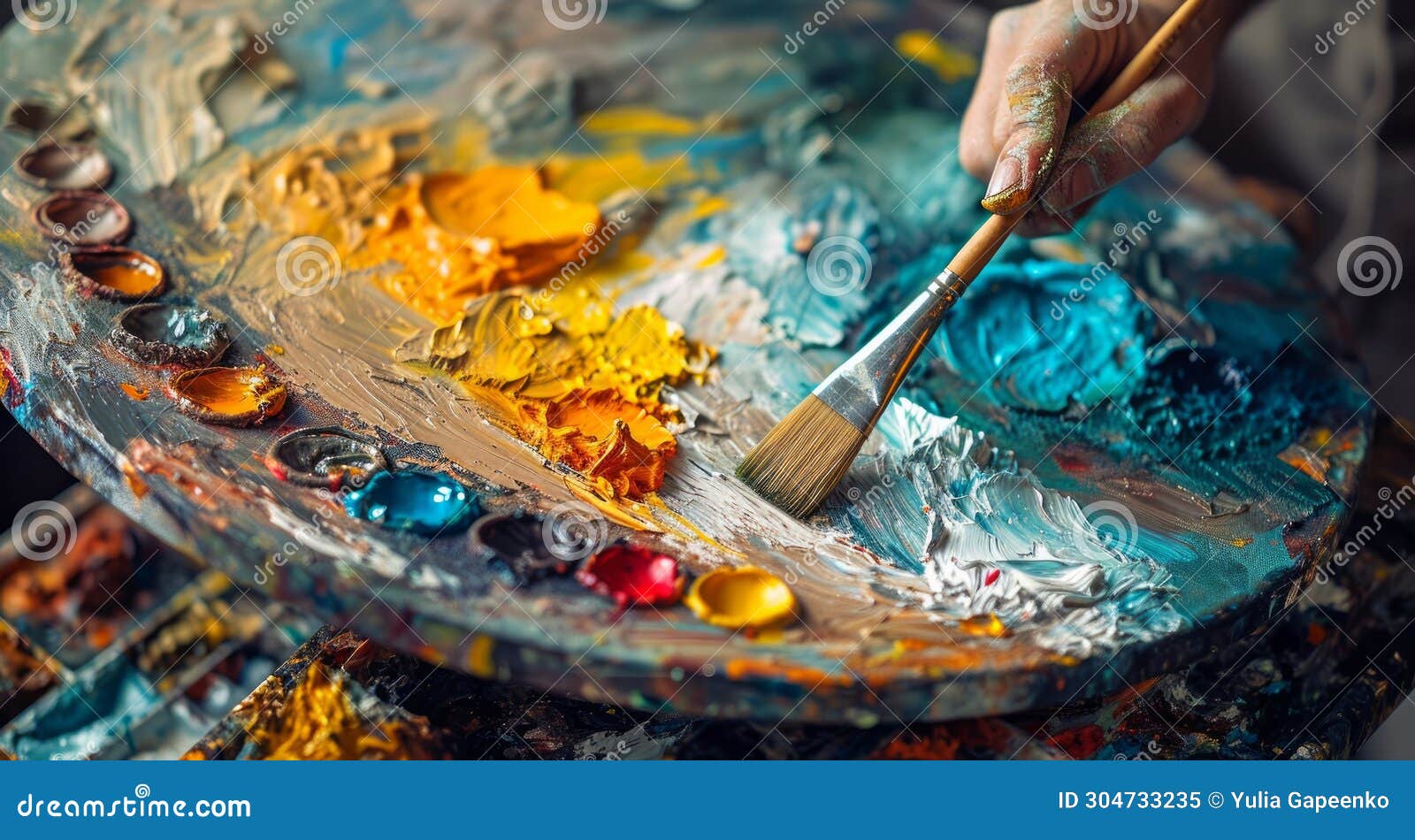 Human Painting with Colored Paints on a Palette Stock Image - Image of ...