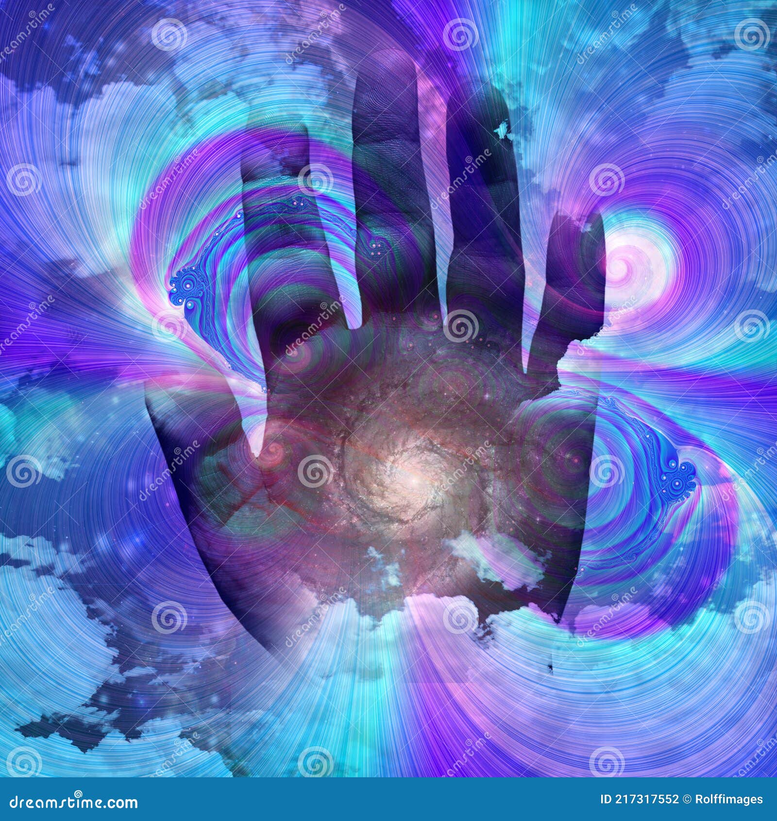 Human Palm and Galaxy stock illustration. Illustration of imagination ...