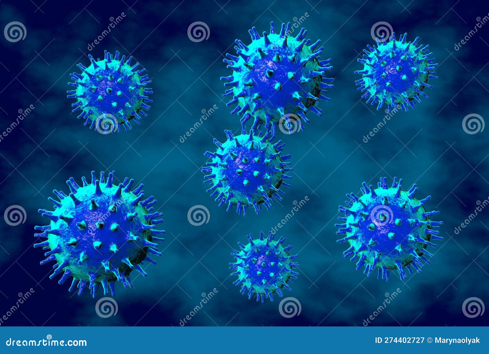 Human Pathogenic Viruses on Blue Background, 3D Illustration Stock ...