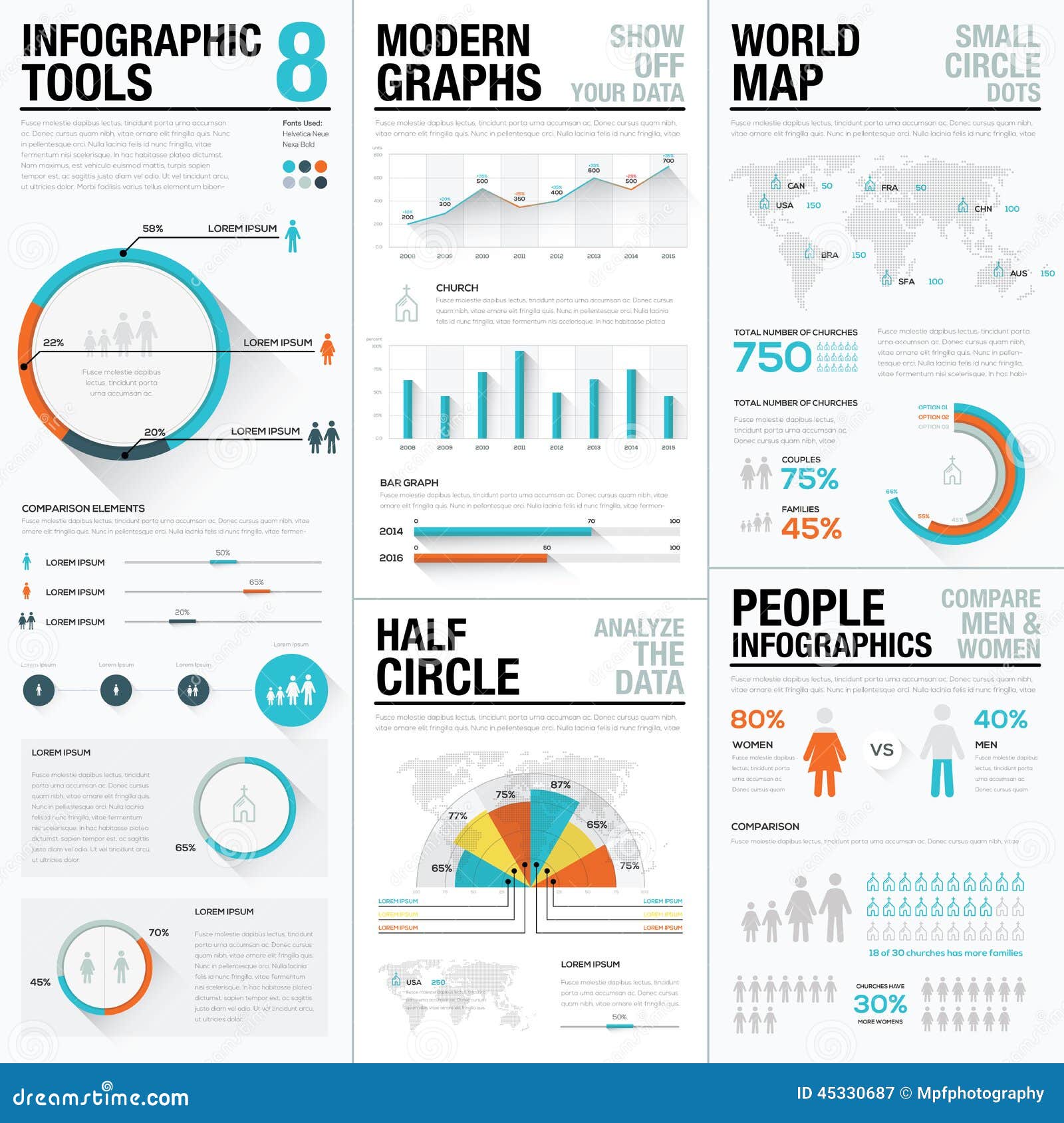 Human and People Infographic Vector Elements in Blue and Red Color ...