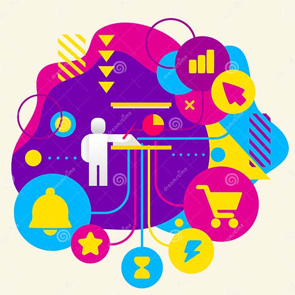 Human with a Pointer on Abstract Colorful Spotted Background Wit Stock ...