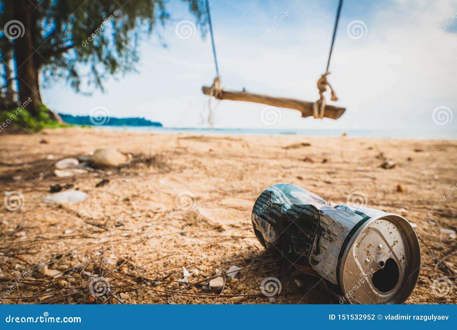 Cans on the Beach Destroy the Environment. Garbage in the Sand on ...