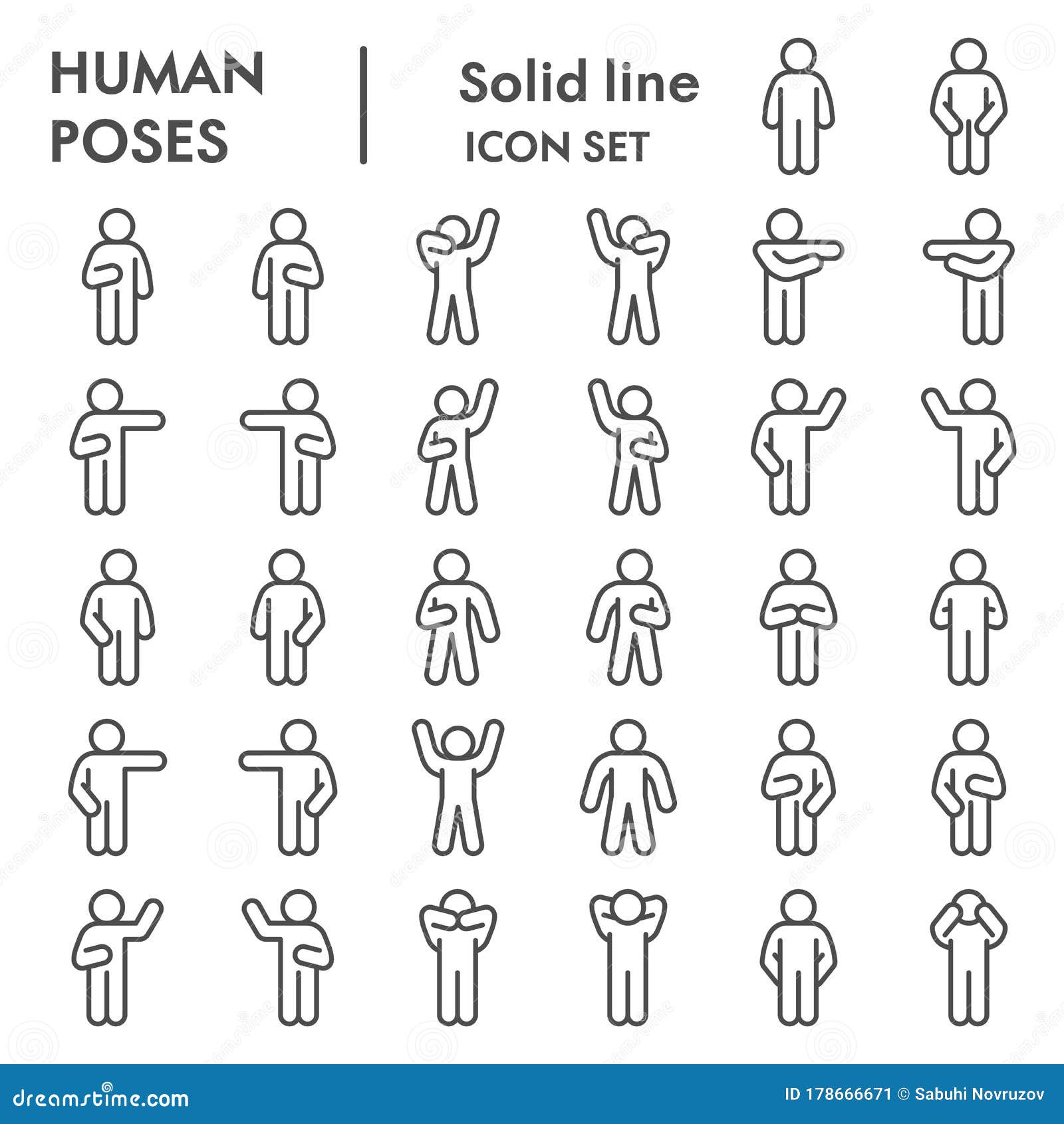 Basic Body Language. People Action Posture, Man Simple Poses Pictogram ...