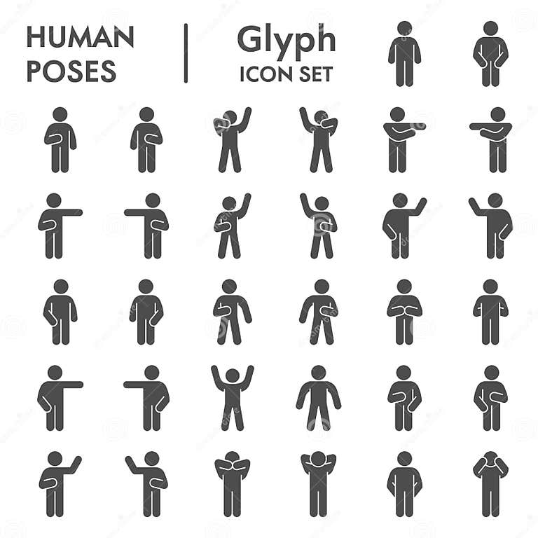 Human Poses Solid Icon Set. Figure Symbols Collection or Vector ...