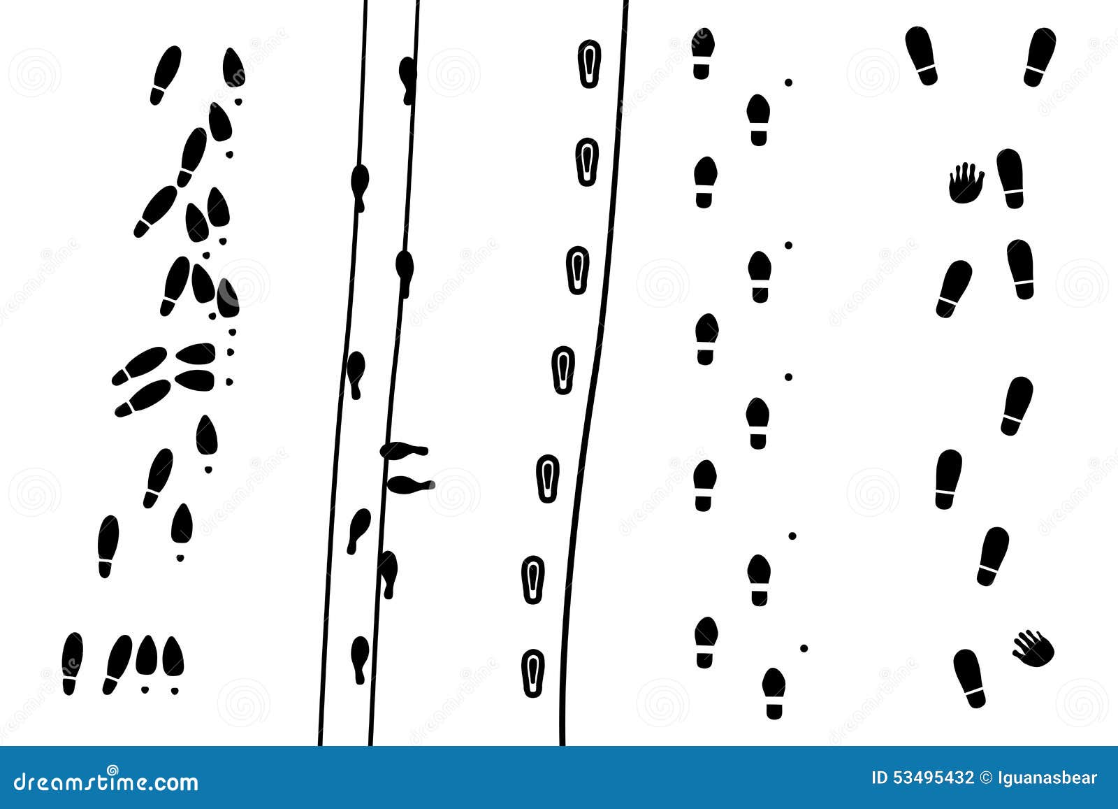 Human Prints Bare Feet Top View. Black Chain Footsteps Humanoid Smeared ...