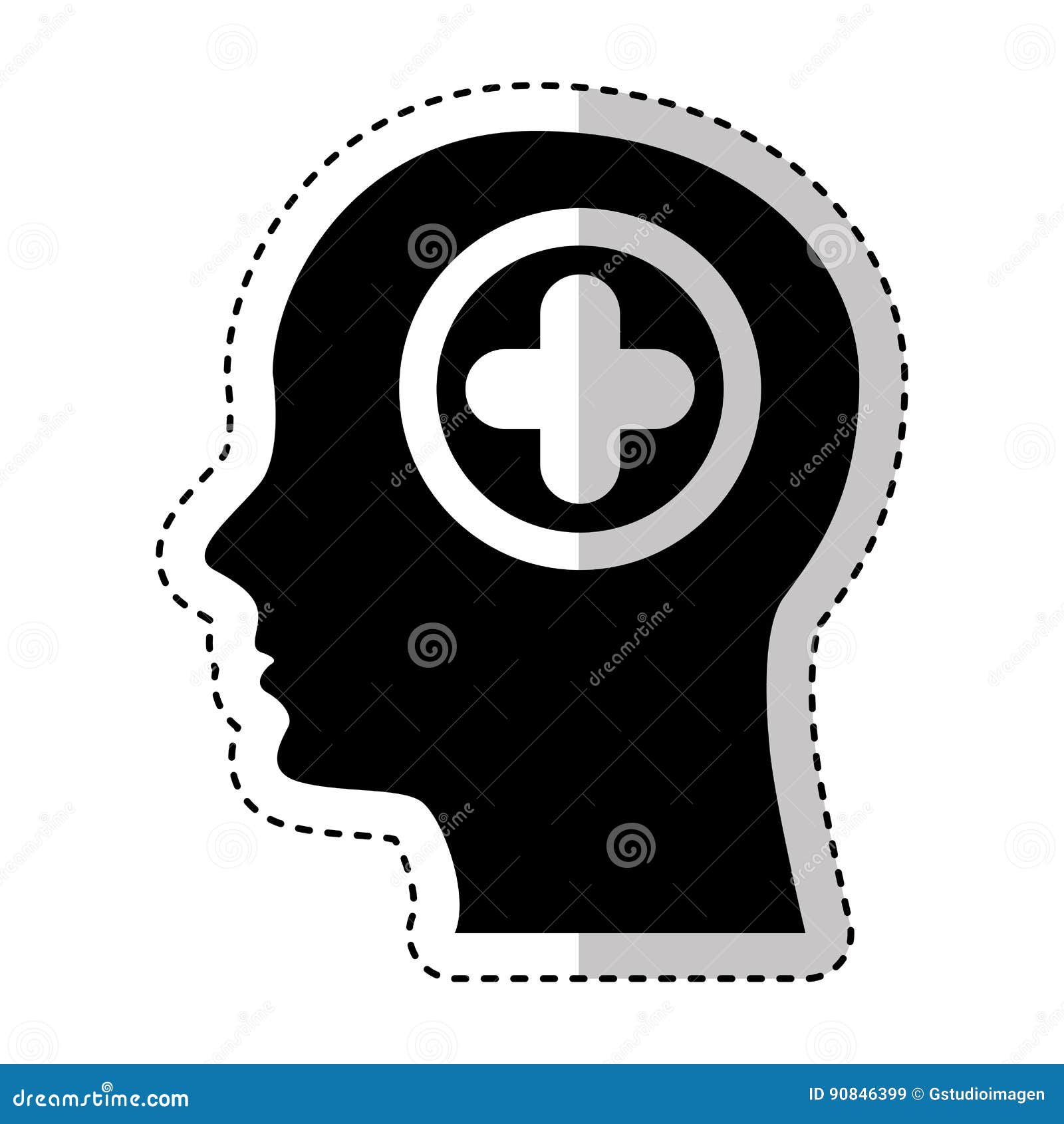 Human profile with cross stock vector. Illustration of interface - 90846399