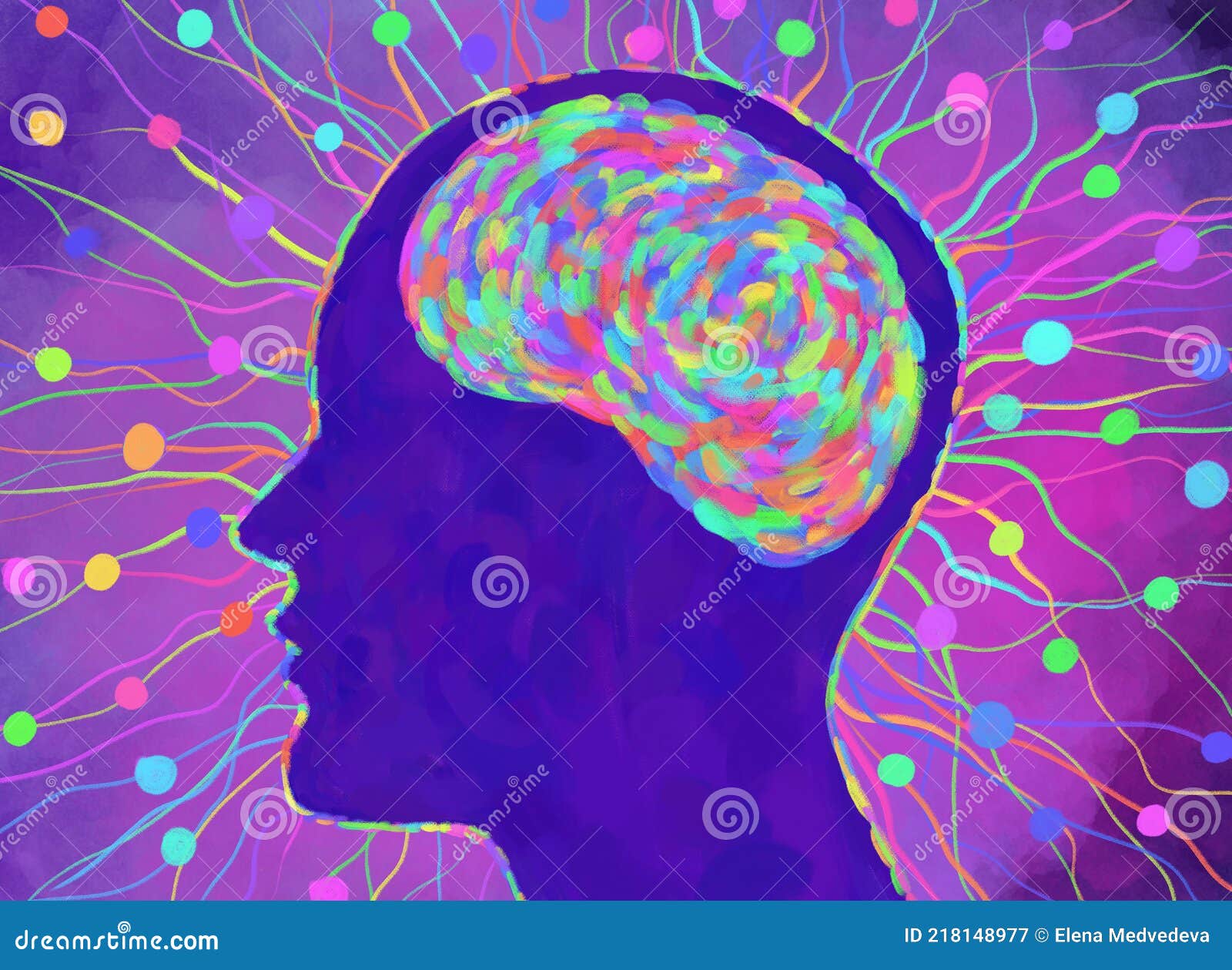 Human Profile Illustration. Brain, Mental Activity, Mental Activity ...