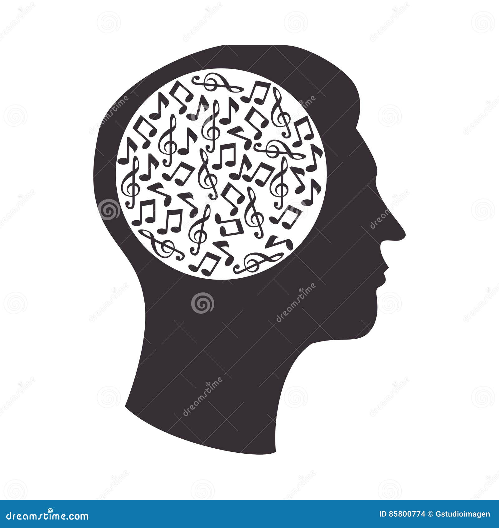 Human Profile with Musical Notes Pattern Stock Vector - Illustration of ...