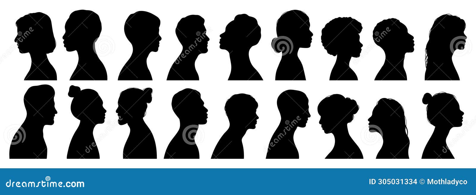 Human Profile Silhouettes, Diverse Faces Looking Sideways, Vector Clip ...