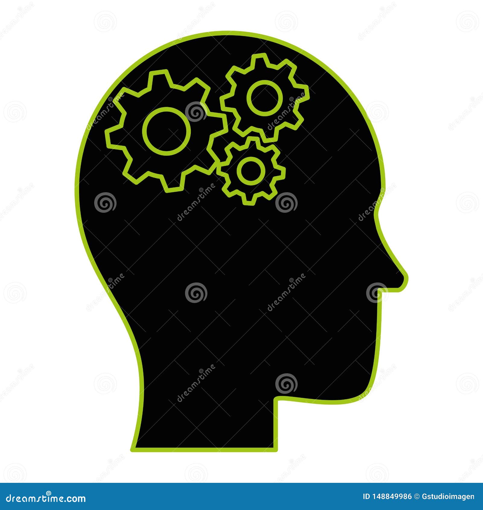 Human Profile Thinking with Gears Stock Illustration - Illustration of ...