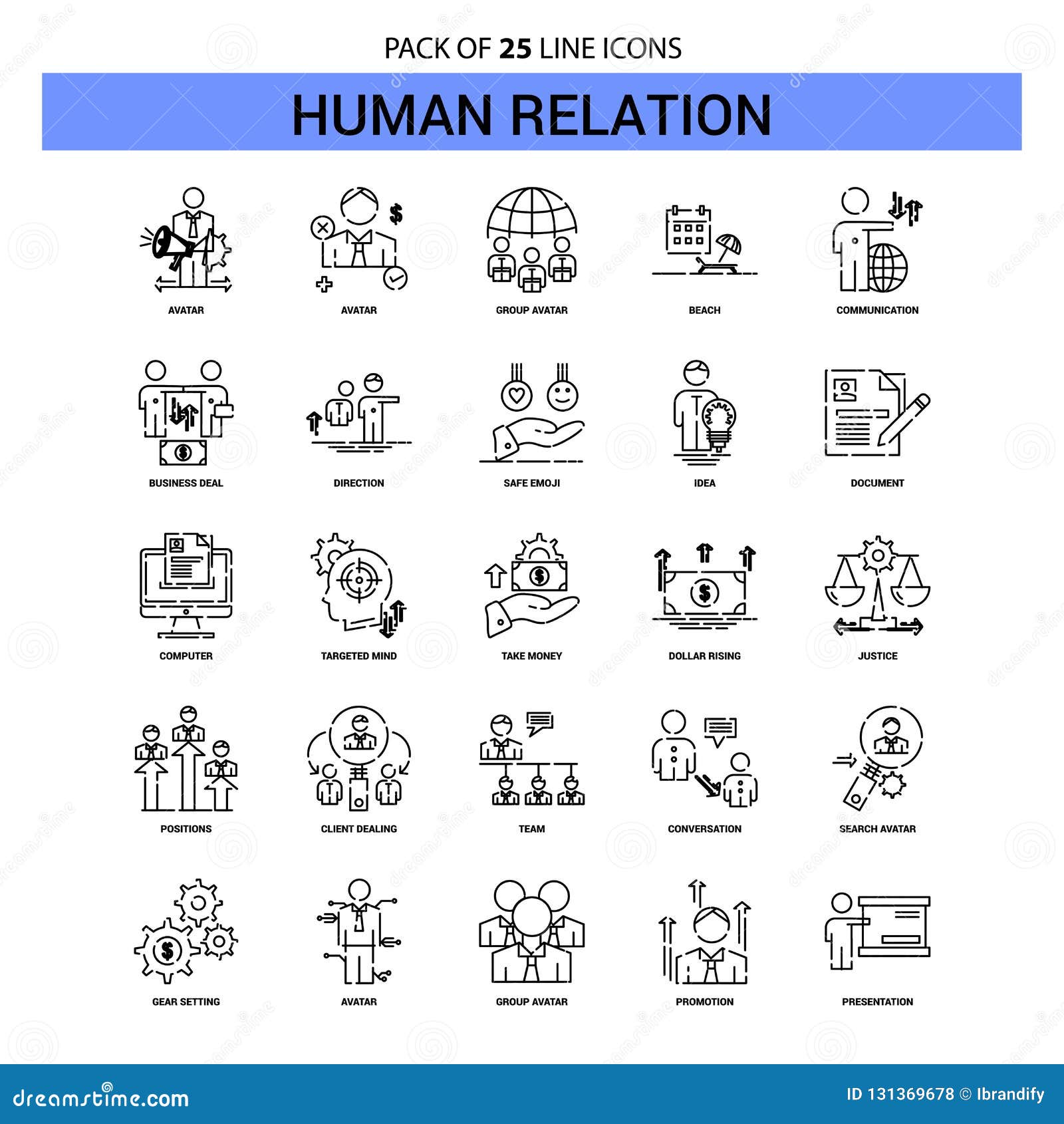 Human Relation Line Icon Set - 25 Dashed Outline Style Stock Vector ...