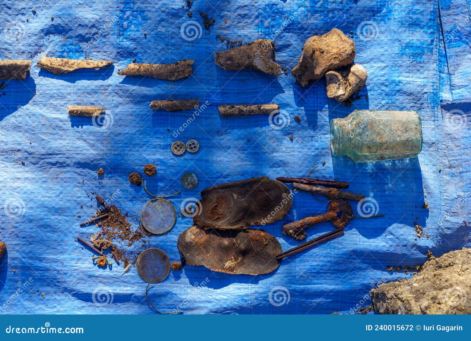 Human Remains on Blue Burlap. Archaeological Excavations of Forensic ...