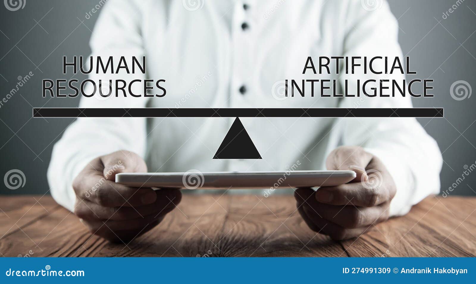 Human Resources and Artificial Intelligence Text on Scales Stock Image ...