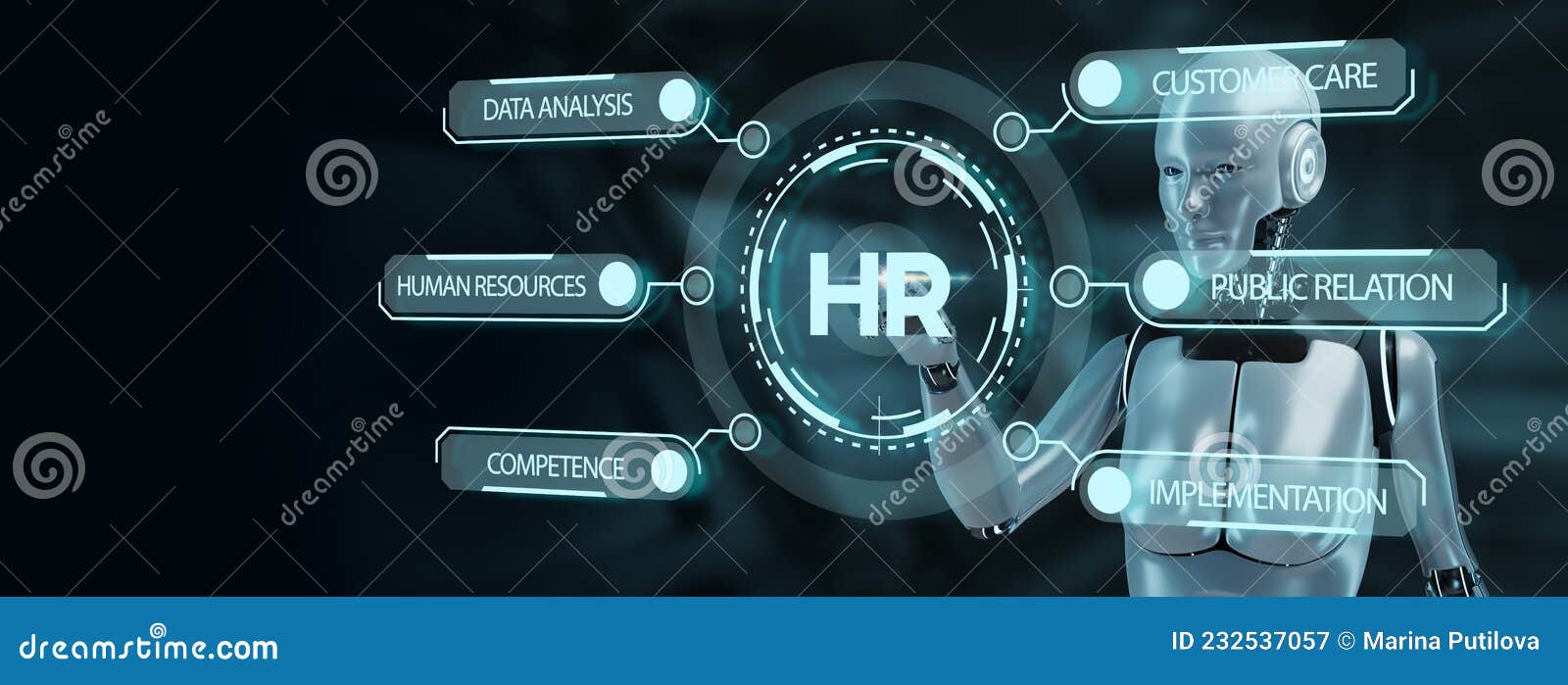 Human Resources HR Management Concept. Robot Pressing Button on Virtual ...