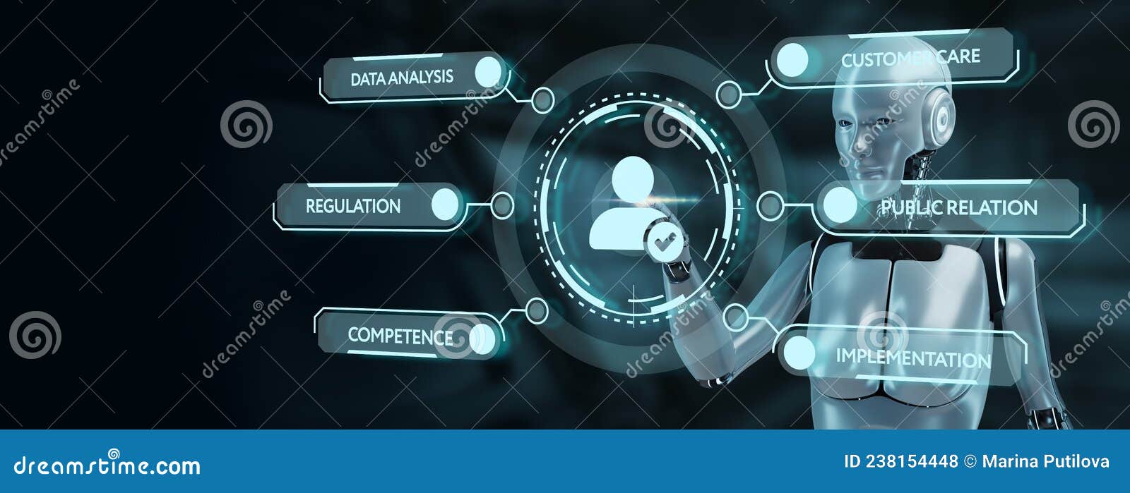 Human Resources HR Management Concept. Robot Pressing Button on Virtual ...