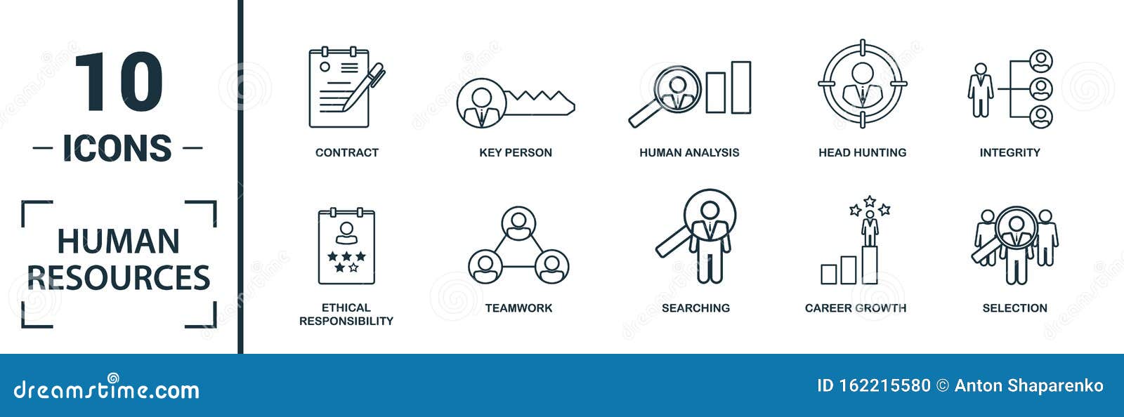 Human Resources Icon Set. Include Creative Elements Searching, Resume, Relationship, Head ...