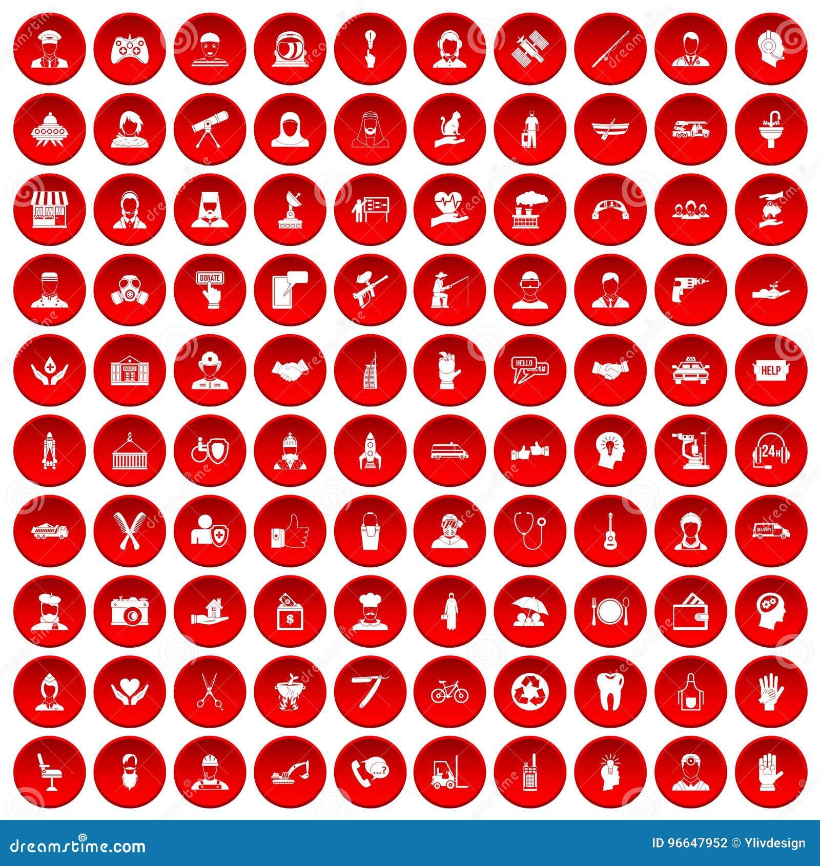 100 Human Resources Icons Set Red Stock Vector - Illustration of game ...
