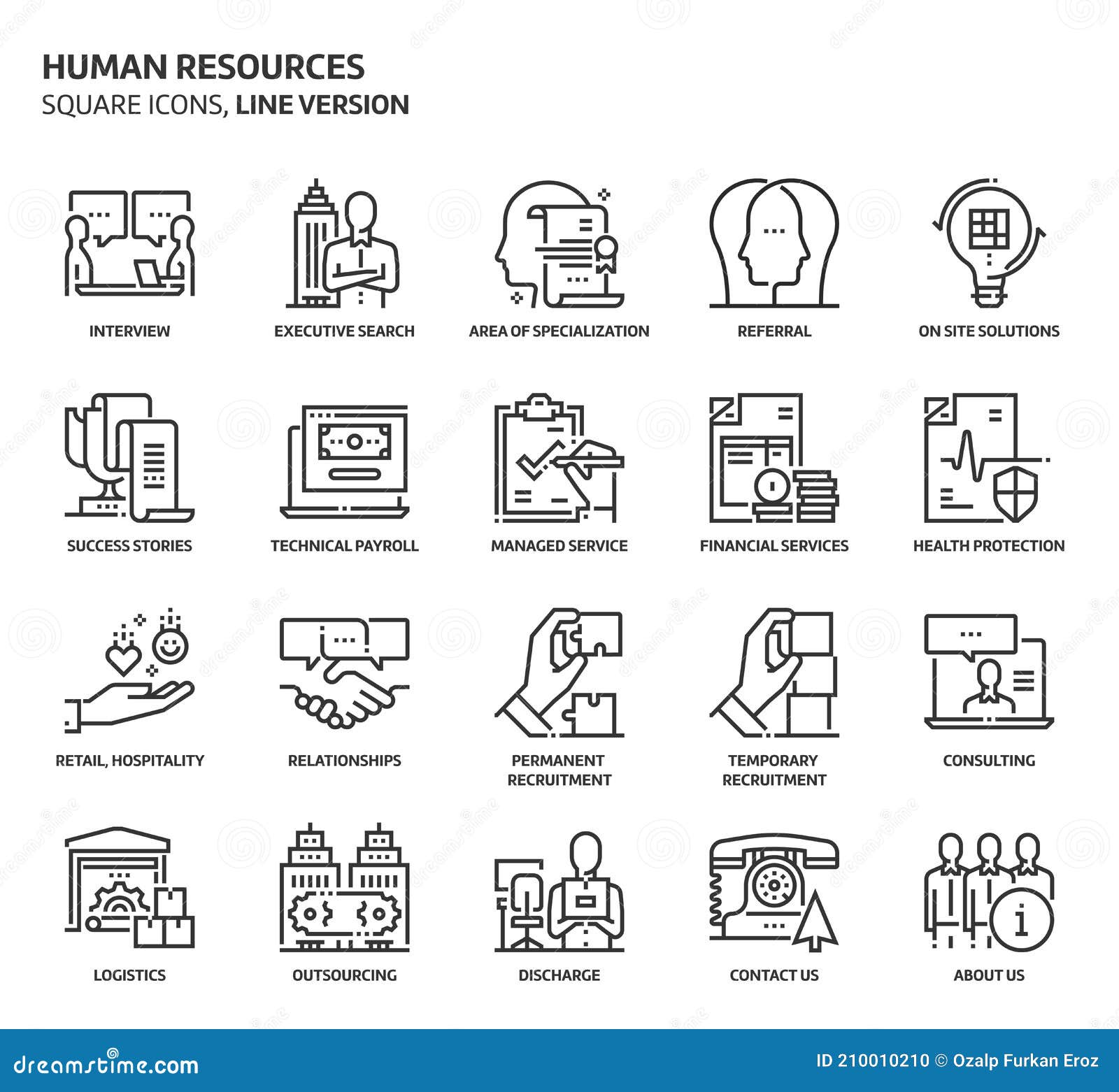 Human Resources, Square Icon Set Stock Vector - Illustration of ...