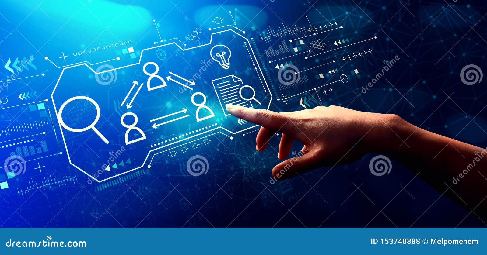 Human Resources Theme with Hand Pressing a Button Stock Photo - Image ...