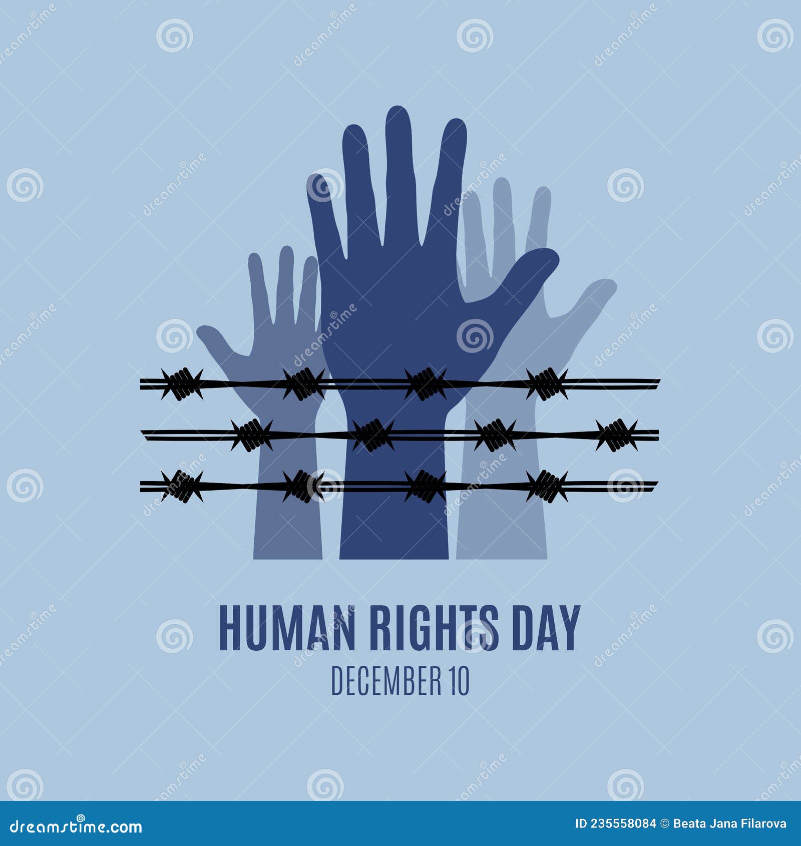 Human Rights Day Poster with Human Hands Up Behind Barbed Wire Vector ...