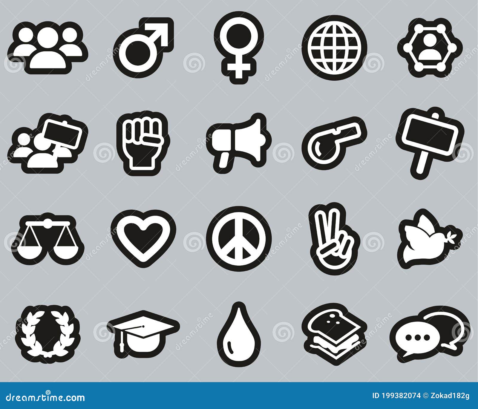 Human Rights Icons White on Black Sticker Set Big Stock Vector ...